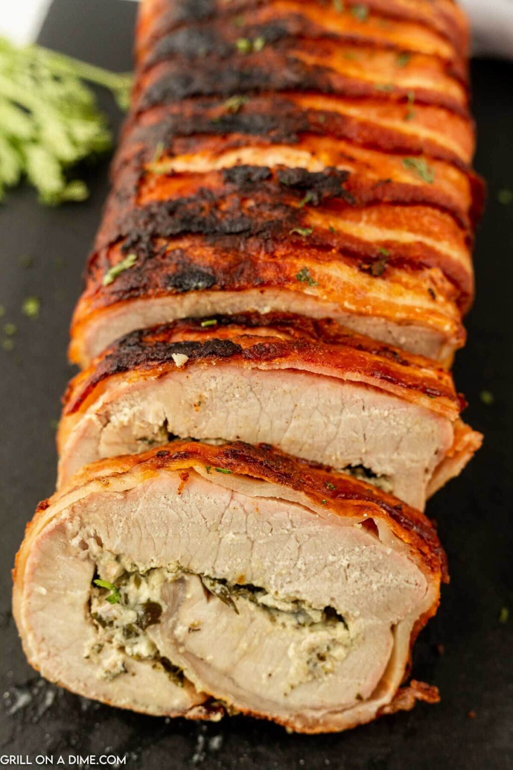 Bacon Wrapped Stuffed Pork Loin Recipe - grillonadime.com