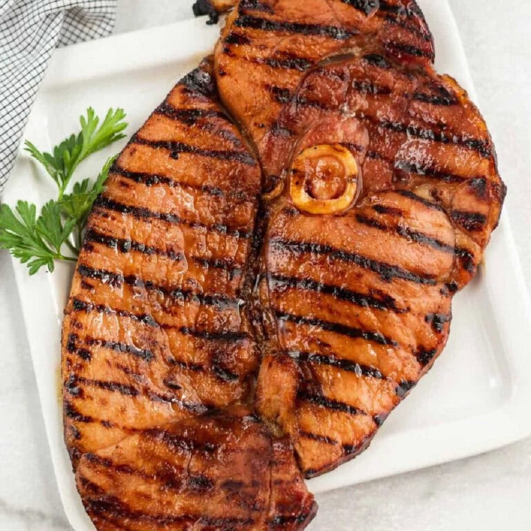 Grilled Ham Steak with Honey Brown Sugar Glaze - grillonadime.com